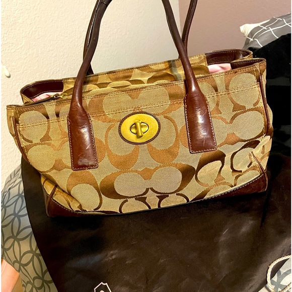 Coach | Bags | Coach Monogram Madeline Handbag In Brown And Taupe ...